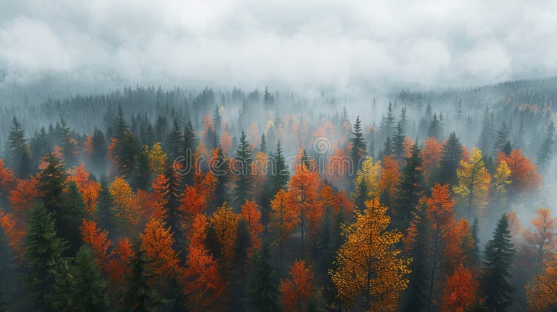 A Foggy Mountain Landscape with Trees and Fog Stock Image - Image of ...