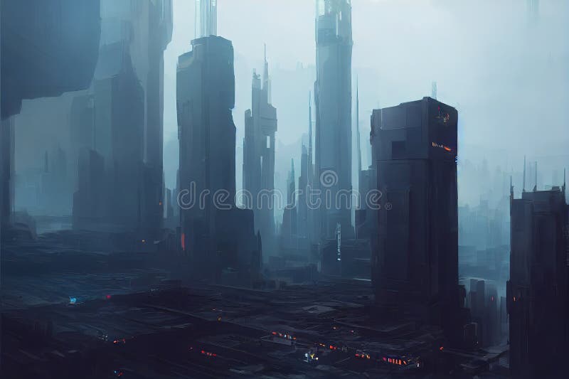 Foggy Future Scene of a High Tech City, Ai Generated Image Stock ...