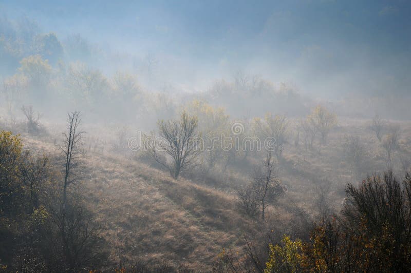 Foggy Hill Slope in the Late Fall Stock Image - Image of hills, foggy ...