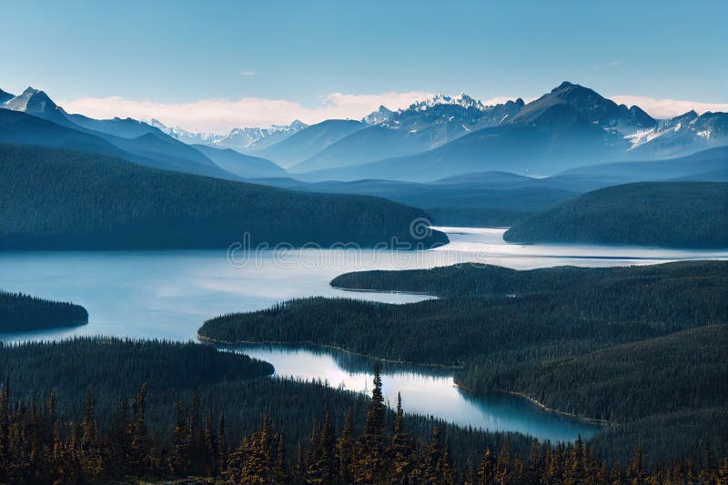 Foggy Hills Standing Behind Smooth Mountain Lake Stock Photo - Image of ...