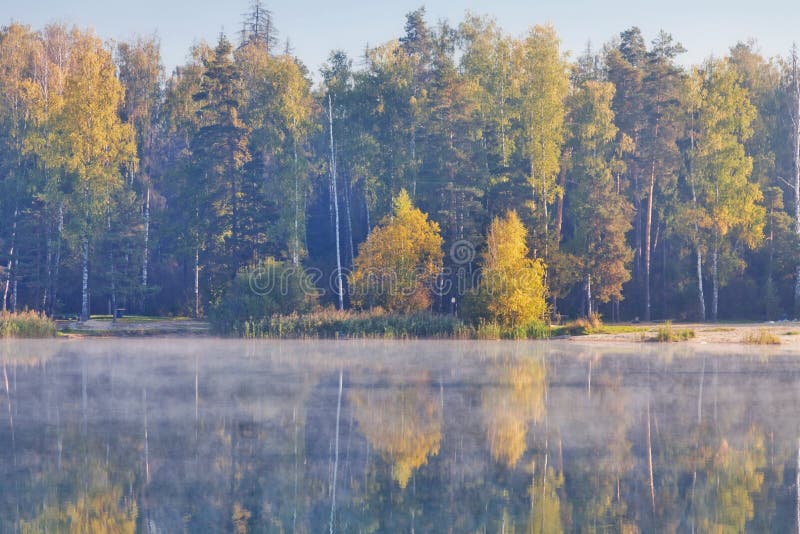 Foggy lake landscape stock image. Image of pond, outdoors - 122437201