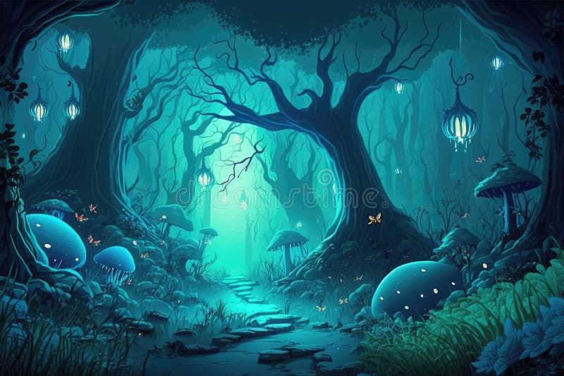 Foggy, Lit Up Forest Scenery Straight Out of a Fairy Tale Stock ...