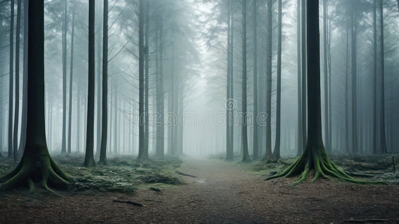 Foggy Minimal Forest Landscape. Generative AI Stock Photo - Image of ...