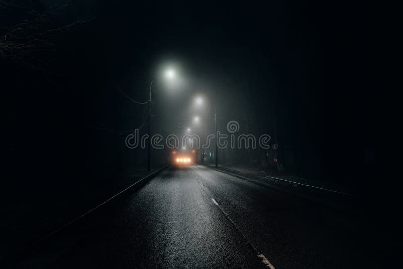 Foggy Misty Street at Night Stock Image - Image of shadow, mystery ...