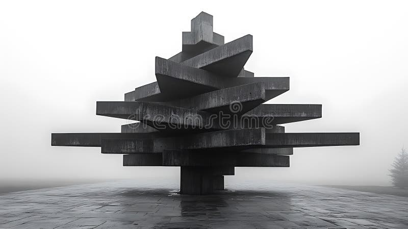 Foggy Monumental Concrete Sculpture, Park, Abstract Stock Illustration ...