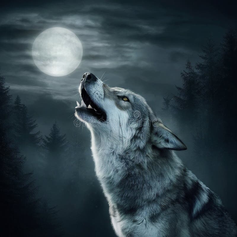 Foggy moon Wolf stock illustration. Illustration of predator - 324769811