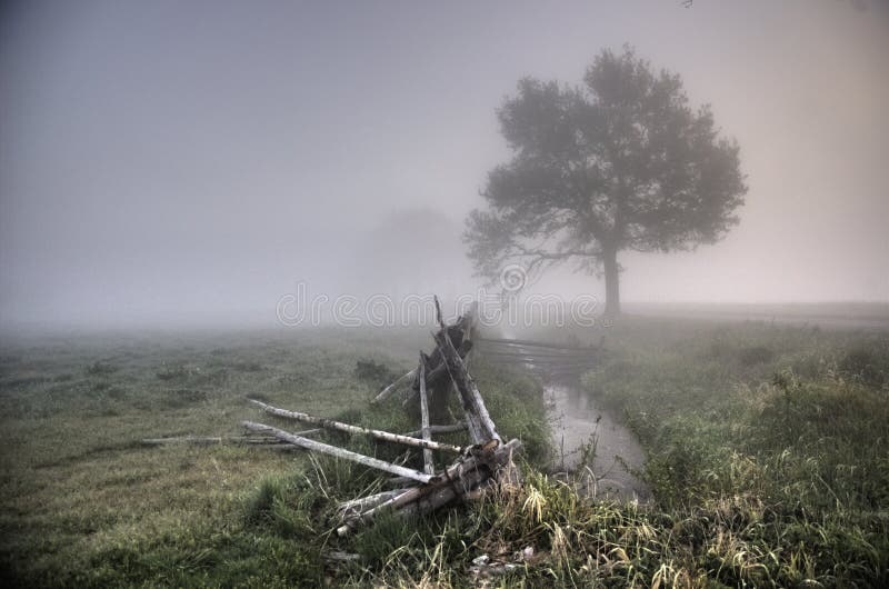 Rickety Fence in the Countryside on a Foggy Day Stock Image - Image of ...