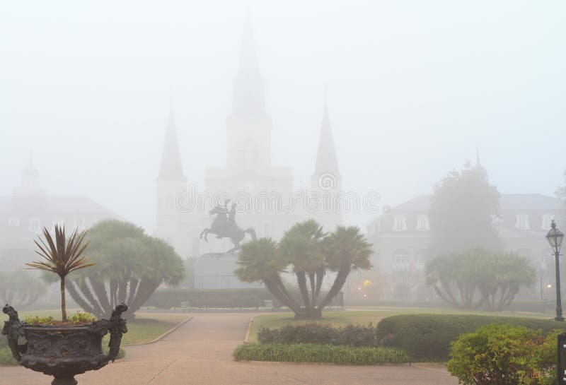 Foggy Morning on Jackson Square Stock Photo - Image of america, north ...