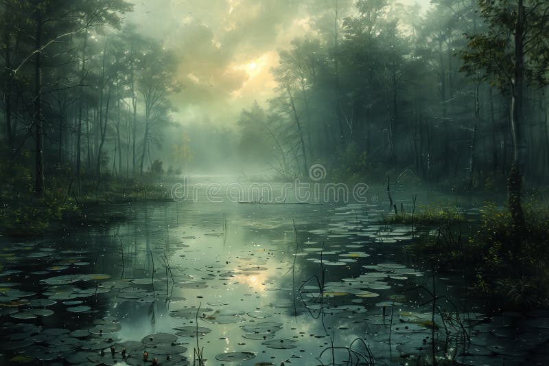 Foggy Morning on the Lake in the Forest. Foggy Morning Landscape Stock ...