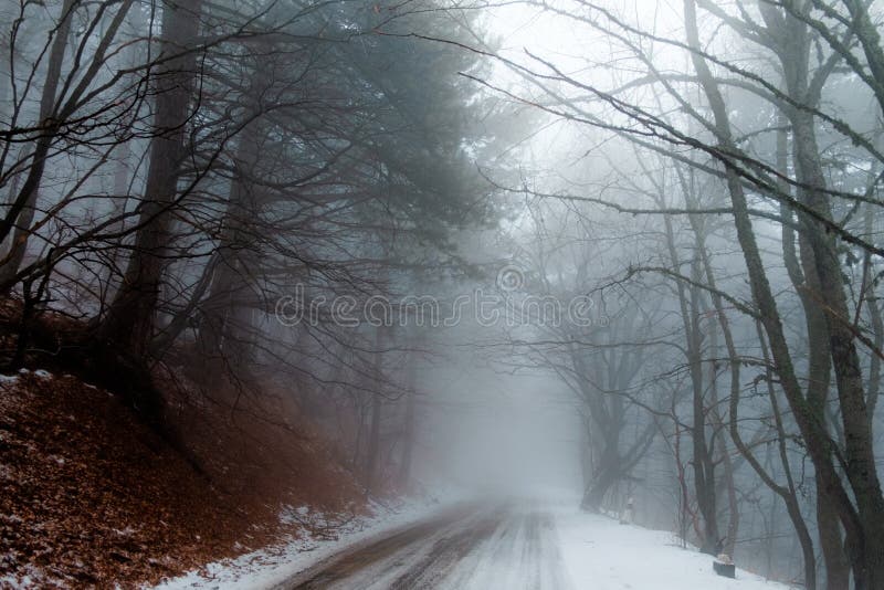 Foggy mountain road stock image. Image of natural, specs - 84247537