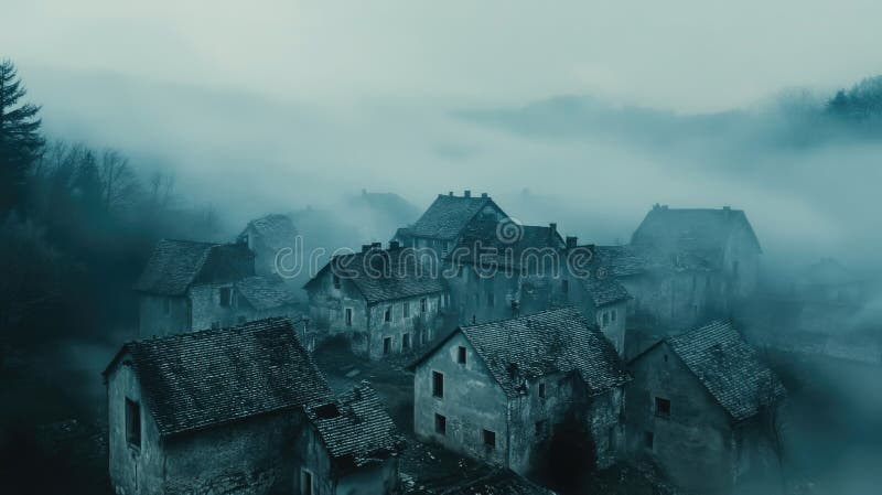 Foggy Mountain Village Scene with Misty Atmosphere Stock Photo - Image ...