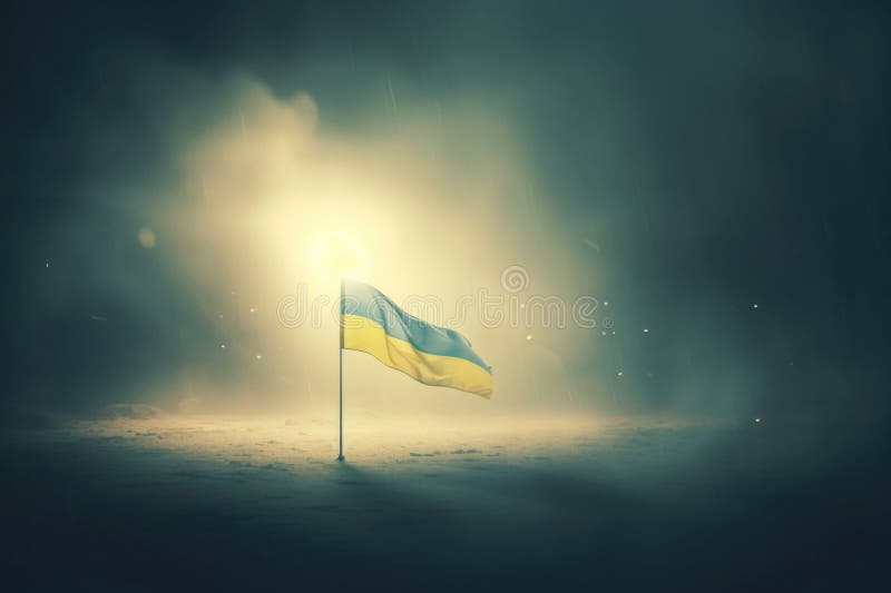 Foggy Night Illuminates Ukraine Flag Stock Illustration - Illustration ...