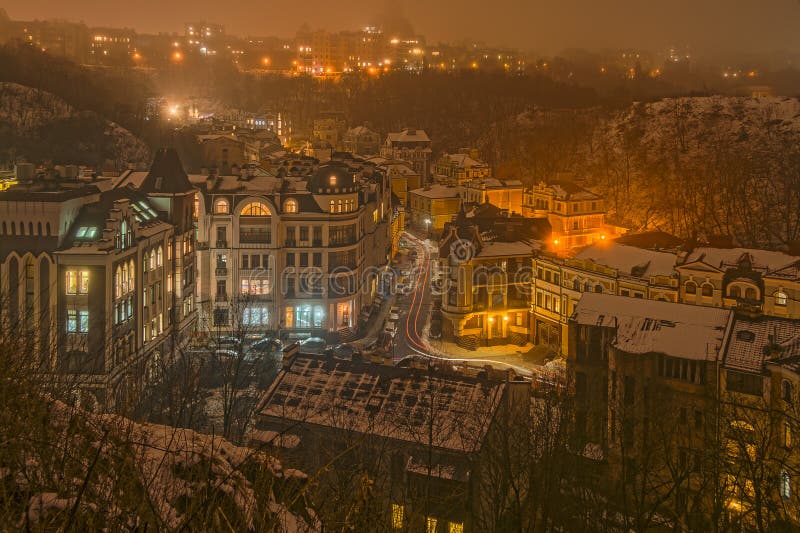 Foggy night stock image. Image of lamps, ukraine, city - 54108295