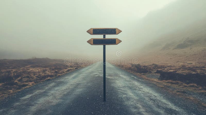 Foggy Road Choice stock photo. Image of future, travel - 381992450