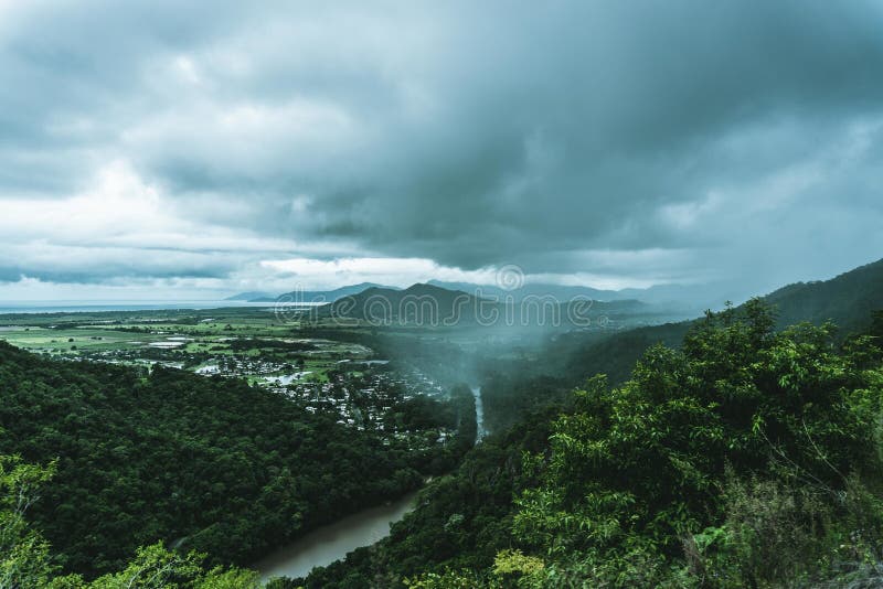 Foggy Scenery of the Countryside Under the Gloomy Sky Stock Image ...