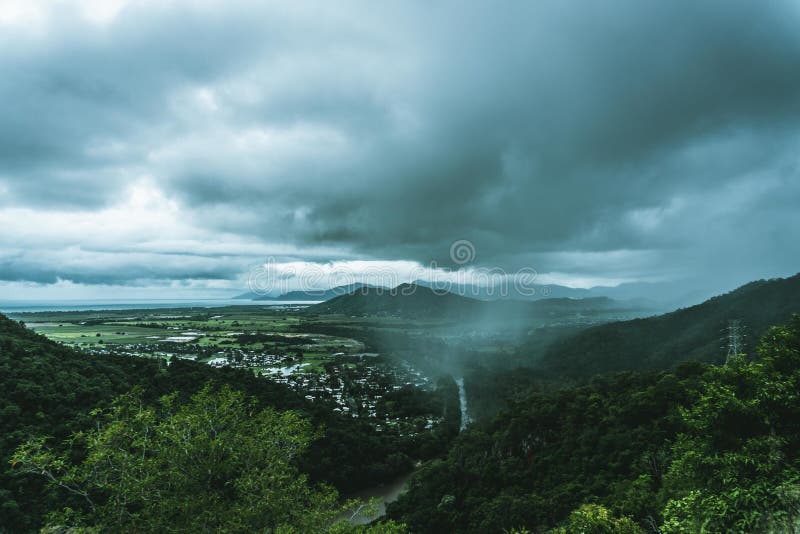 Foggy Scenery of the Green Countryside on a Foggy Day Under the Dark ...