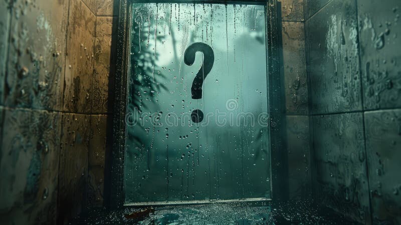 Foggy Shower Glass with a Question Mark Drawn on it Stock Image - Image ...