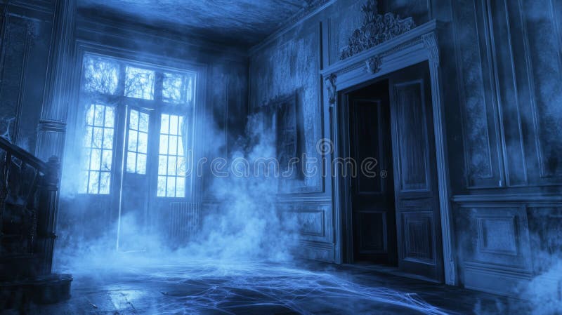 A Foggy and Spooky Hallway in a Haunted Mansion Stock Illustration ...