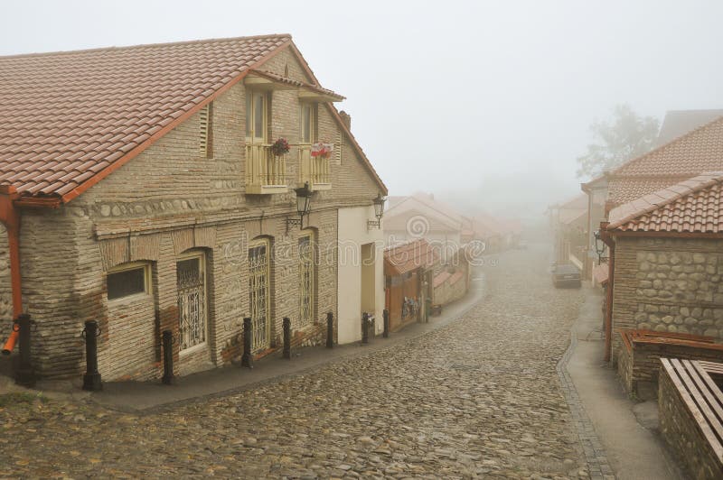 Foggy Street stock image. Image of town, winter, houses - 11528511