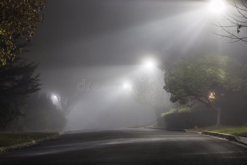 Foggy Street at Night stock photo. Image of water, rays - 78684830