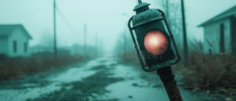 A Foggy Street with a Red Traffic Light. Stock Illustration ...