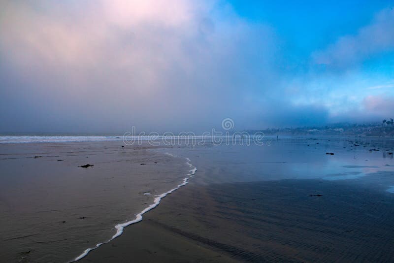 Foggy sunset on the coast stock image. Image of california - 266055505