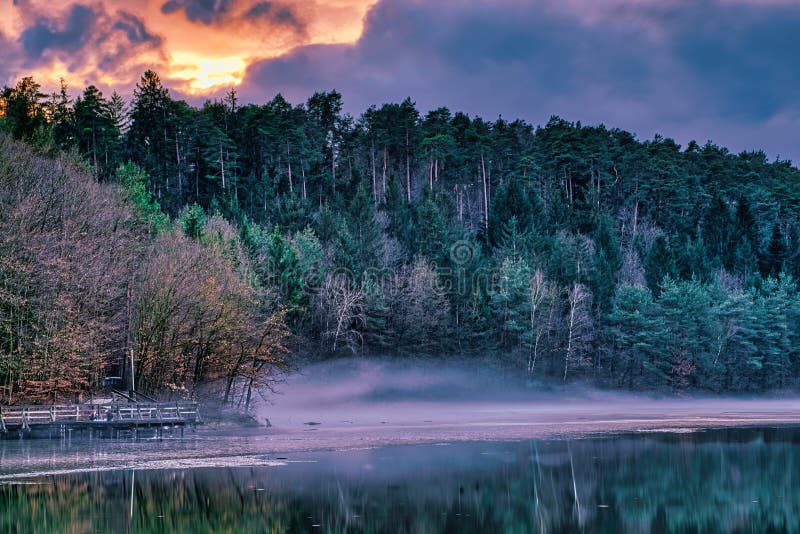 Foggy sunset stock image. Image of nature, mystical - 208400515