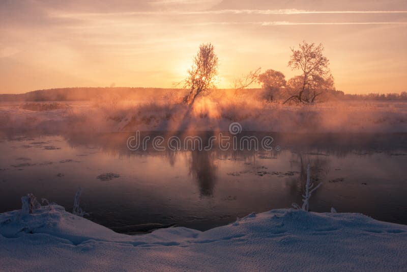 Cold sunrise stock photo. Image of color, nature, frozen - 63230602