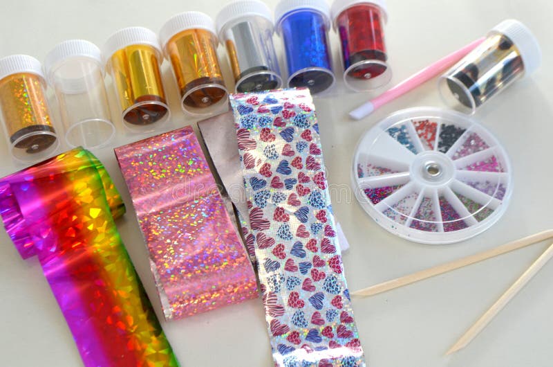Foil for nail design, set stock photo. Image of glamor - 83876336