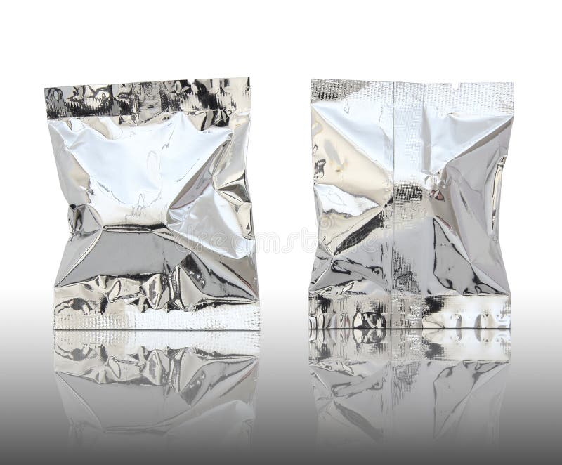 Foil Package Bag Isolated on White Stock Image - Image of metallic ...