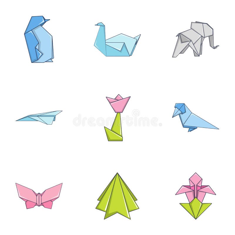 Fold Paper Icons Set, Cartoon Style Stock Vector - Illustration of ...