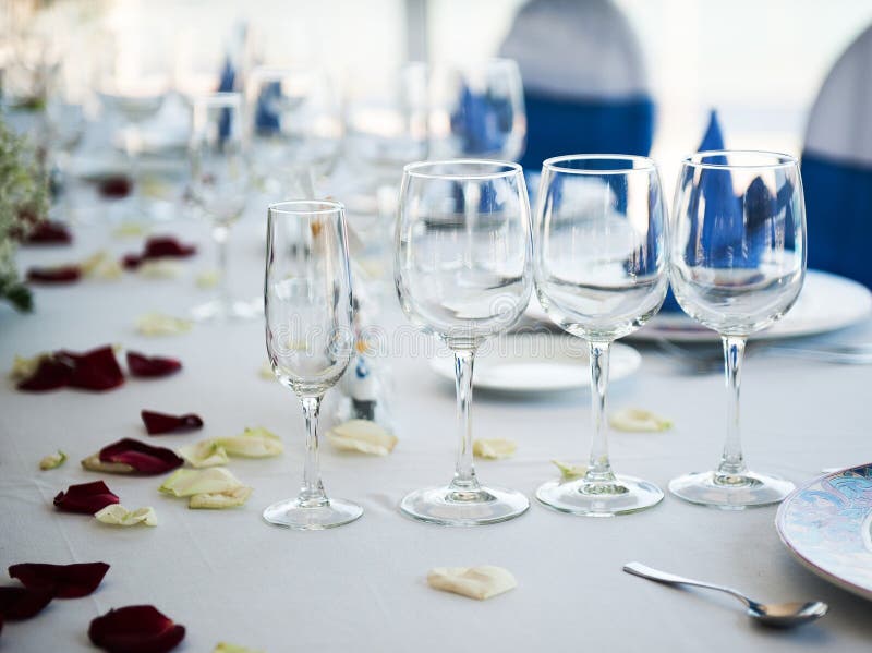 Fold Round Table with Blue Napkins in the Restaurant Stock Photo ...