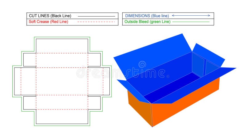 Foldable Corrugated Standard Box Die Line and 3d Vector, without Glued ... Foldable Corrugated Standard Box Die Line and 3d Vector, without Glued ...