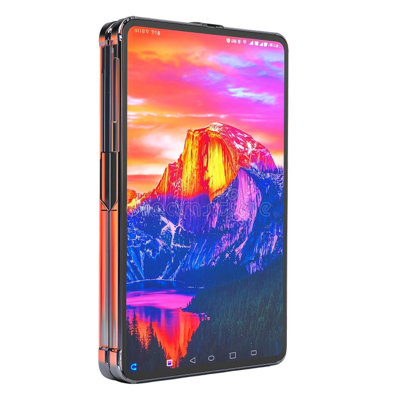 Foldable Device Display Showcasing Mountain Landscape View Isolated on ...