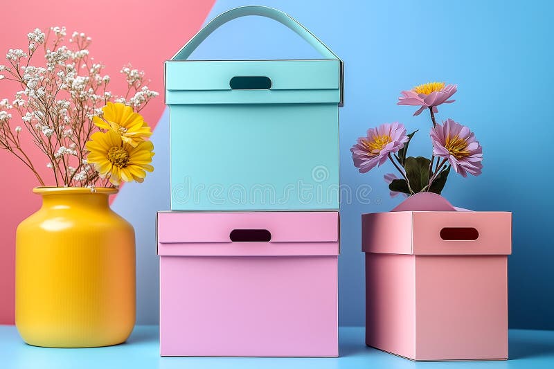 A Foldable Paper Storage Box with Pastel Colors, Label Slots, and a ...
