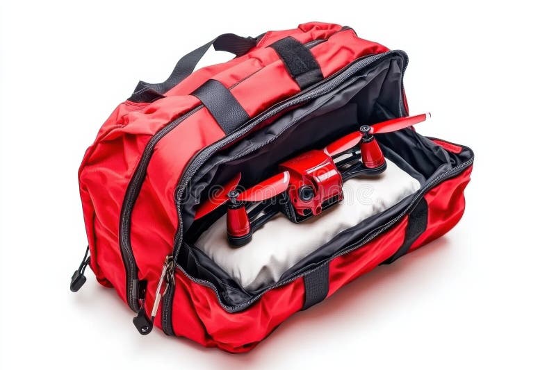 Foldable Rescue Drone Inside Emergency Backpack on a White Background ...