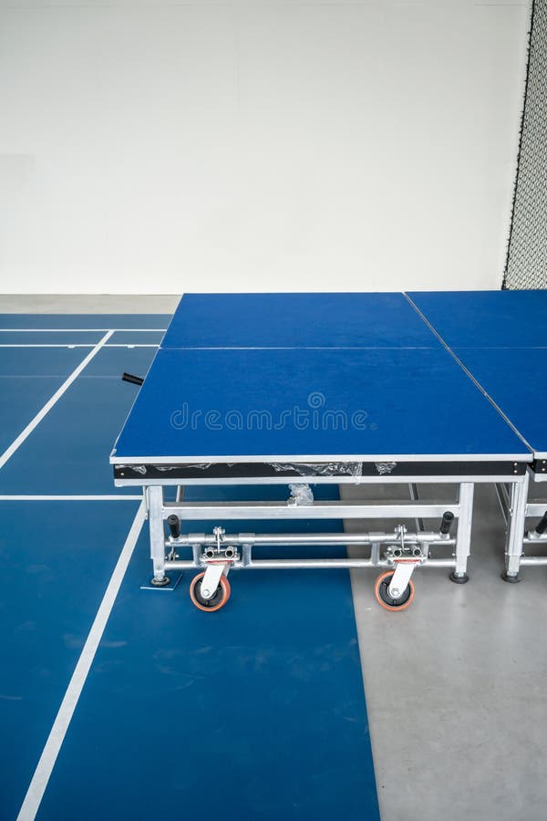 Stage with Blue Floor with Metal Structure and Orange Wheels Stock ...