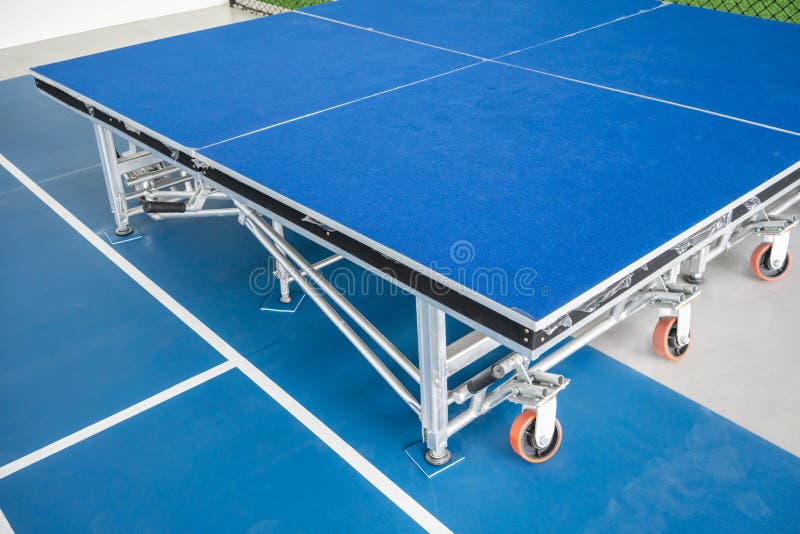 Stage with Blue Floor with Metal Structure and Orange Wheels Stock ...