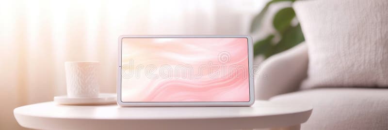 Foldable Tablet Showcasing Vibrant Artwork on Modern Coffee Table ...