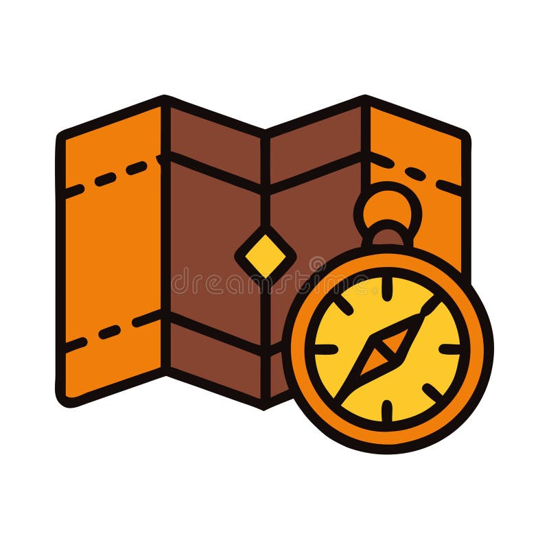 Foldable Map with Compass Navigation Tool Stock Vector - Illustration ...