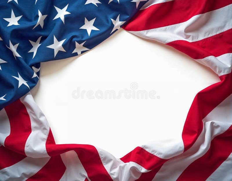 Folded American Flag Forming a Frame Around a White Background Stock ...