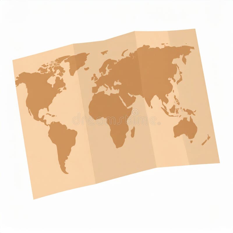 Folded Beige World Map Illustration Stock Illustration - Illustration ...