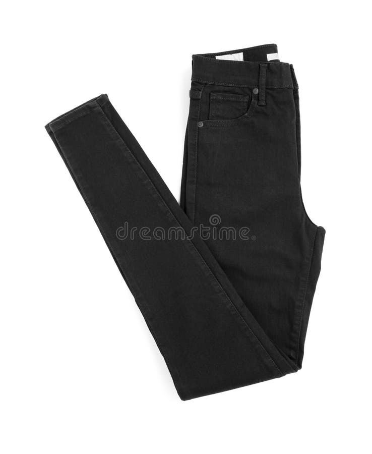 Folded Black Jeans Isolated on White, Top View Stock Image - Image of ...
