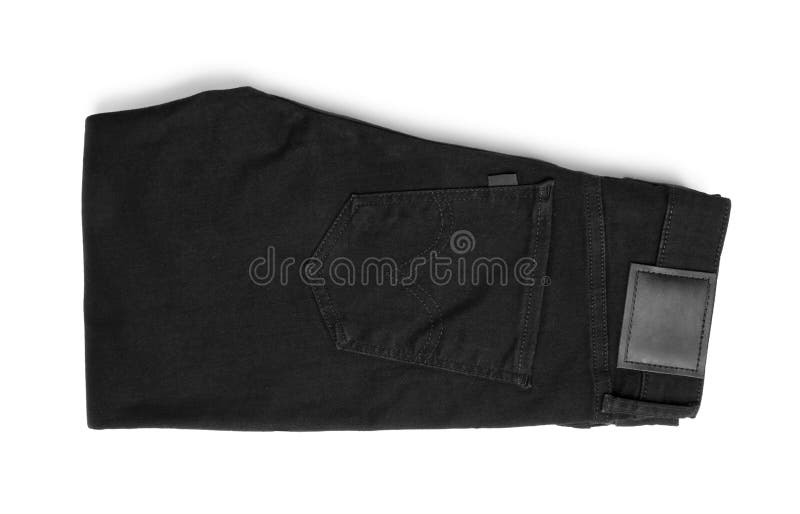 Folded Black Jeans Isolated on White, Top View Stock Photo - Image of ...