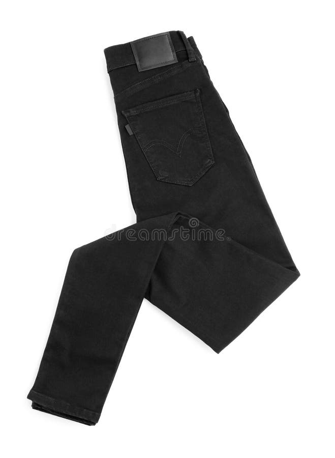 Folded Black Jeans Isolated on White, Top View Stock Image - Image of ...