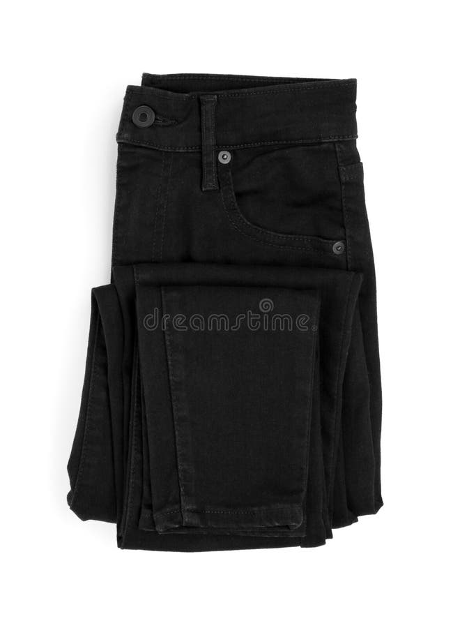 Folded Black Jeans Isolated on White, Top View Stock Image - Image of ...