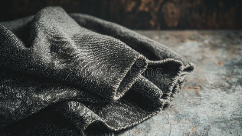Folded Black Linen Fabric on Textured Surface Stock Image - Image of ...