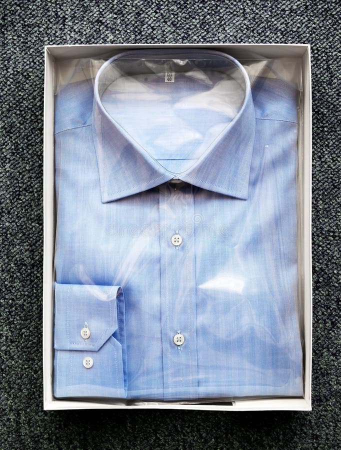Folded Blue Button Down Shirt in Open Box Stock Photo - Image of ...