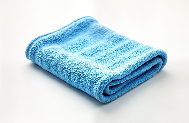 Folded Blue Cleaning Cloth Rests on White Surface. Soft Textured Fabric ...