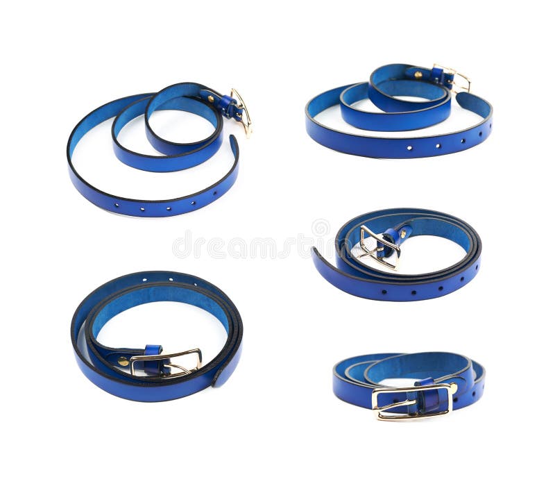 Folded Blue Leather Belt Isolated Stock Photo - Image of studio, fasten ...
